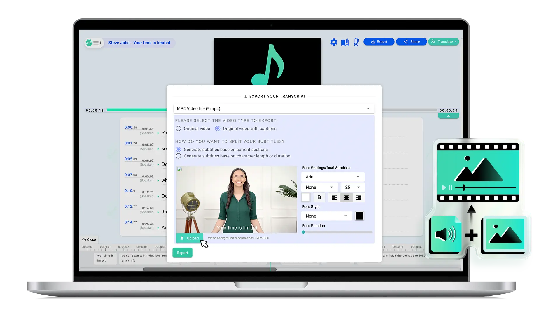 Automatically generate transcript, translation and subtitles | Taption